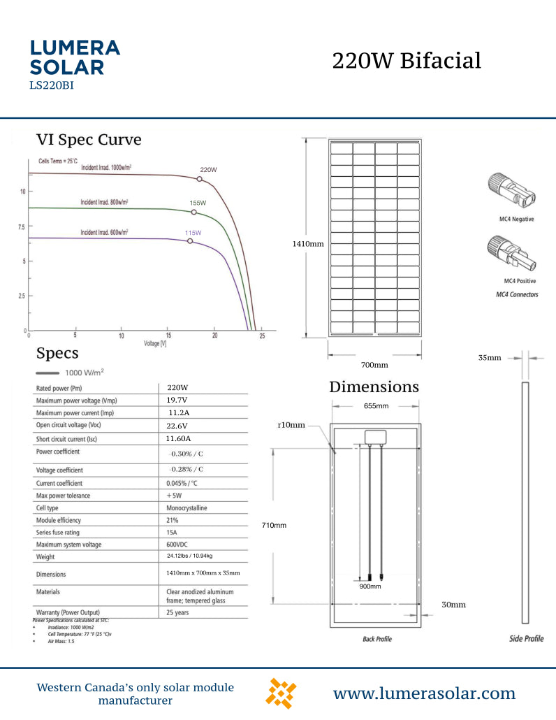 Lumera 220W 12V Bifacial Solar Module Black Frame – solarsuperstore